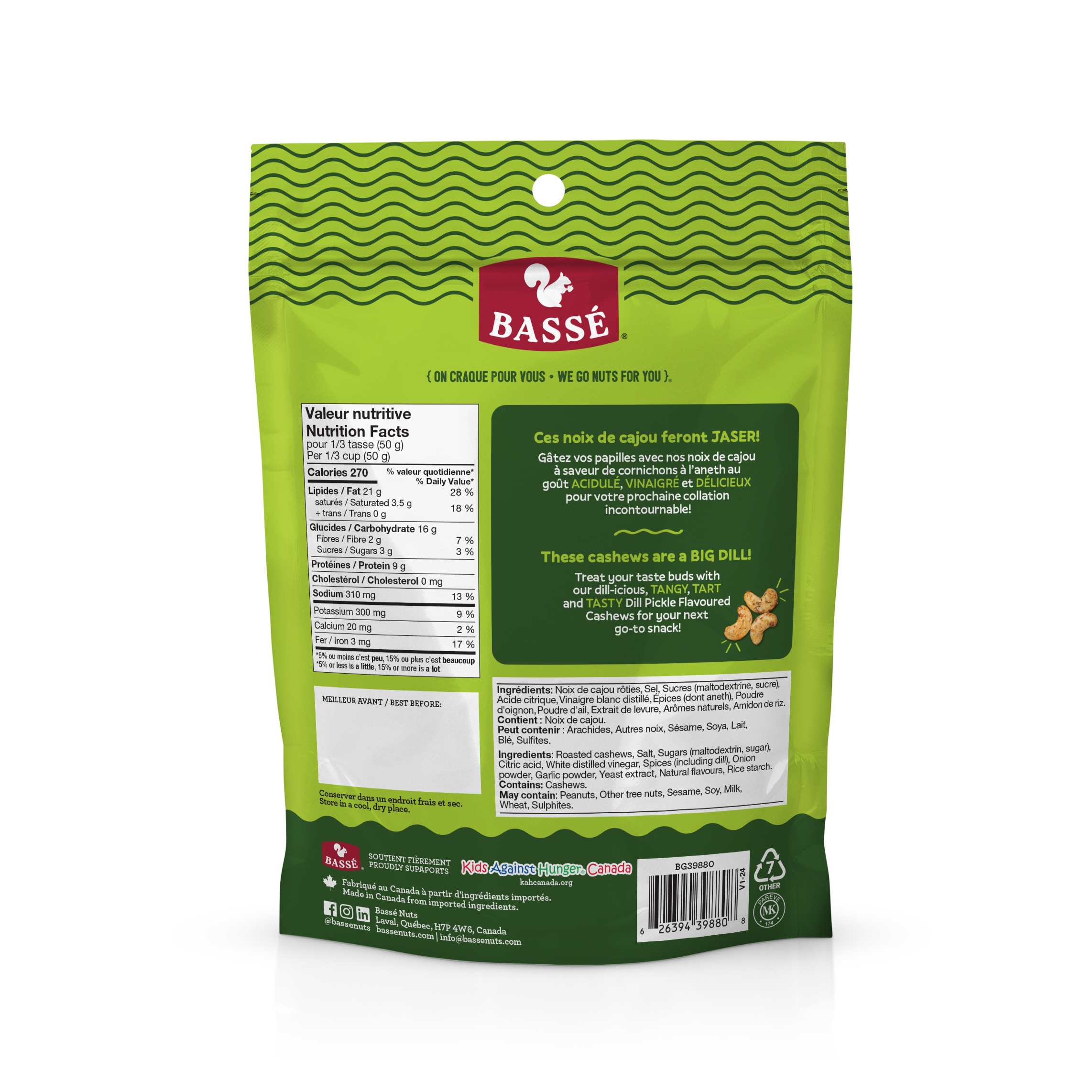 DILL PICKLE FLAVOURED CASHEWS – 198g – Bassé Nuts